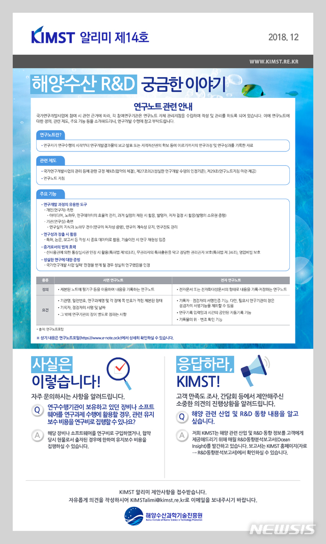 KIMST, 연구과제 절차·애로사항 '알리미' 12월호 발행