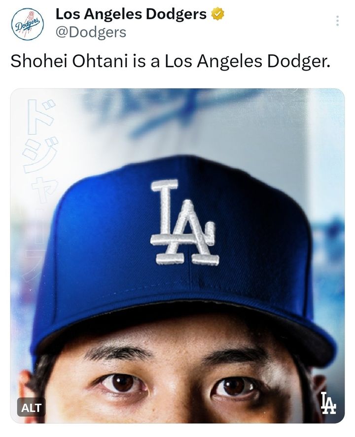 다저스, 오타니 영입 공식 발표…"LA서 WS 우승 퍼레이드를"